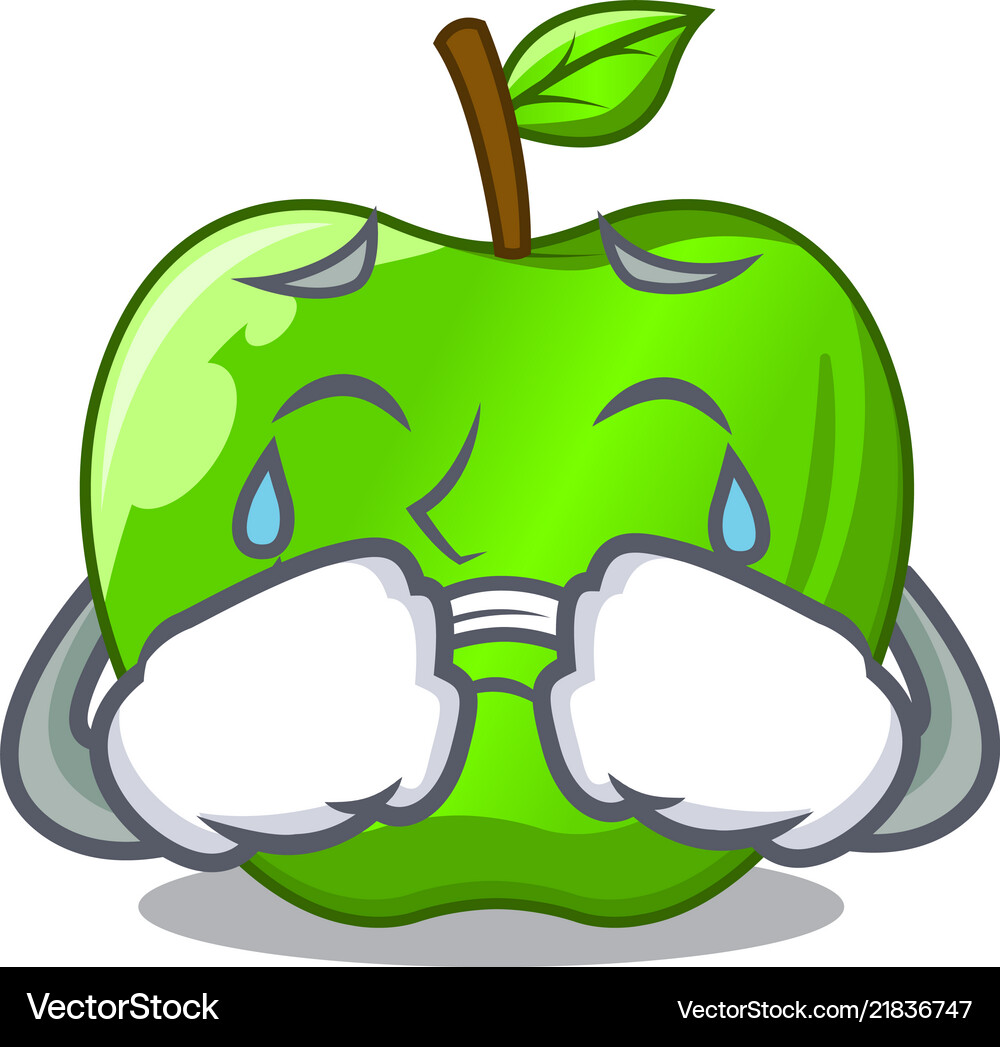 Crying perfect fresh green apple on cartoon Vector Image