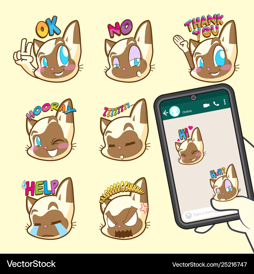 Cute cat emoji sticker collections Royalty Free Vector Image