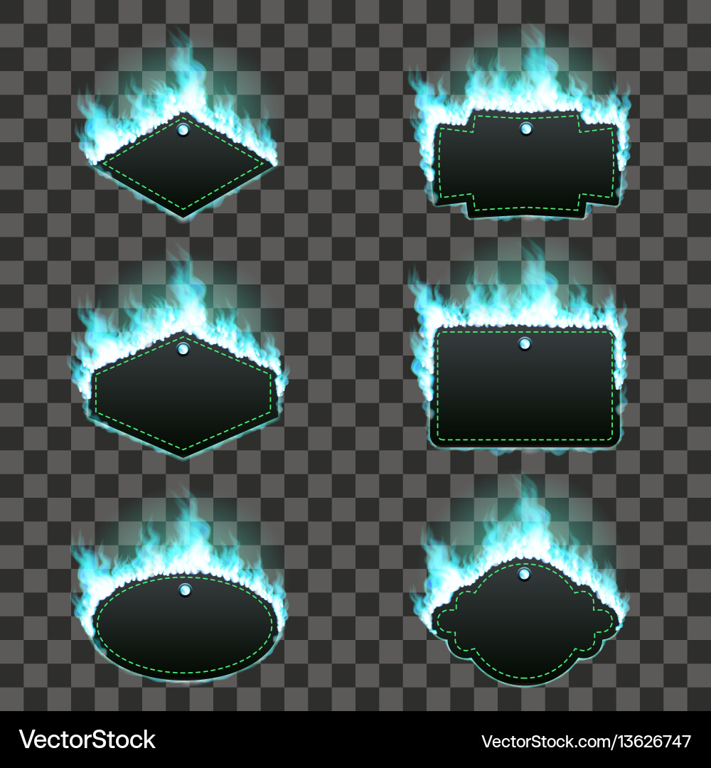 Set of six frames surrounded with azure flame Vector Image