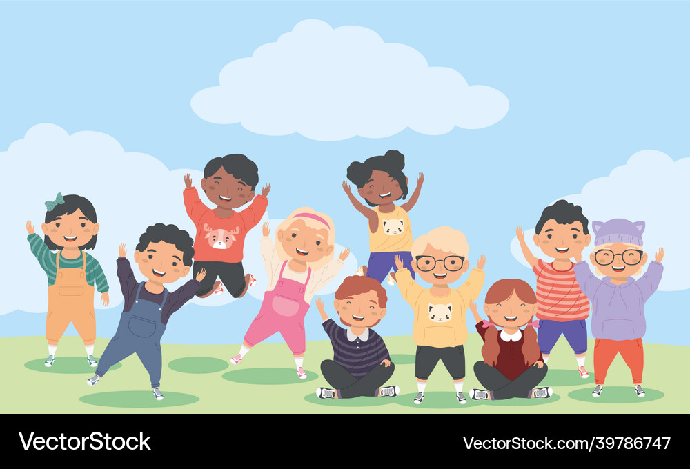 Ten little kids scene Royalty Free Vector Image