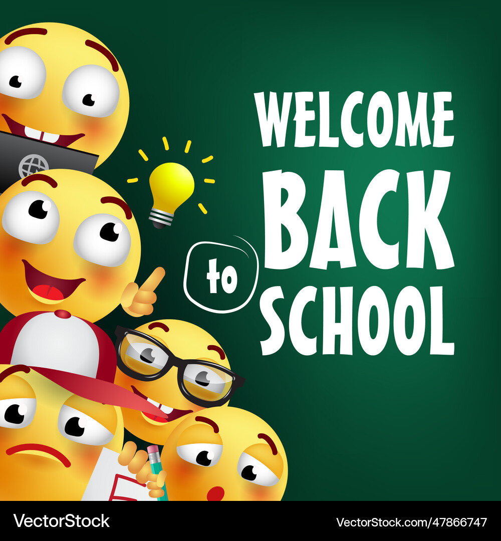 Welcome back to school lettering with smileys Vector Image