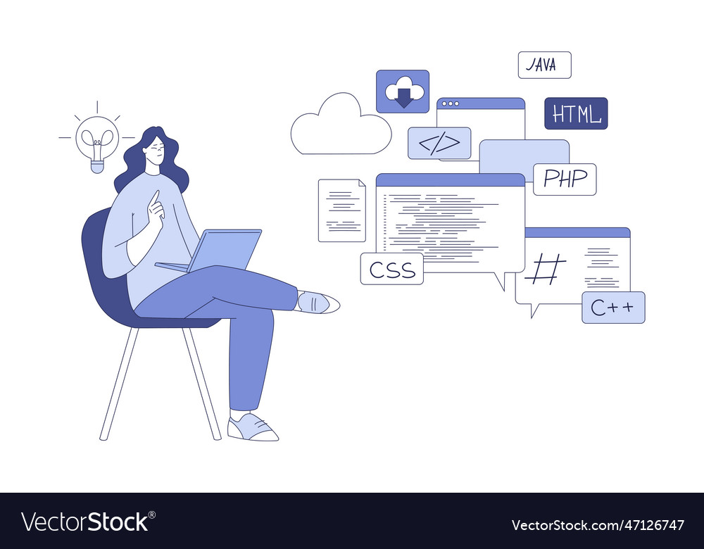 Woman sitting with laptop computer programming Vector Image