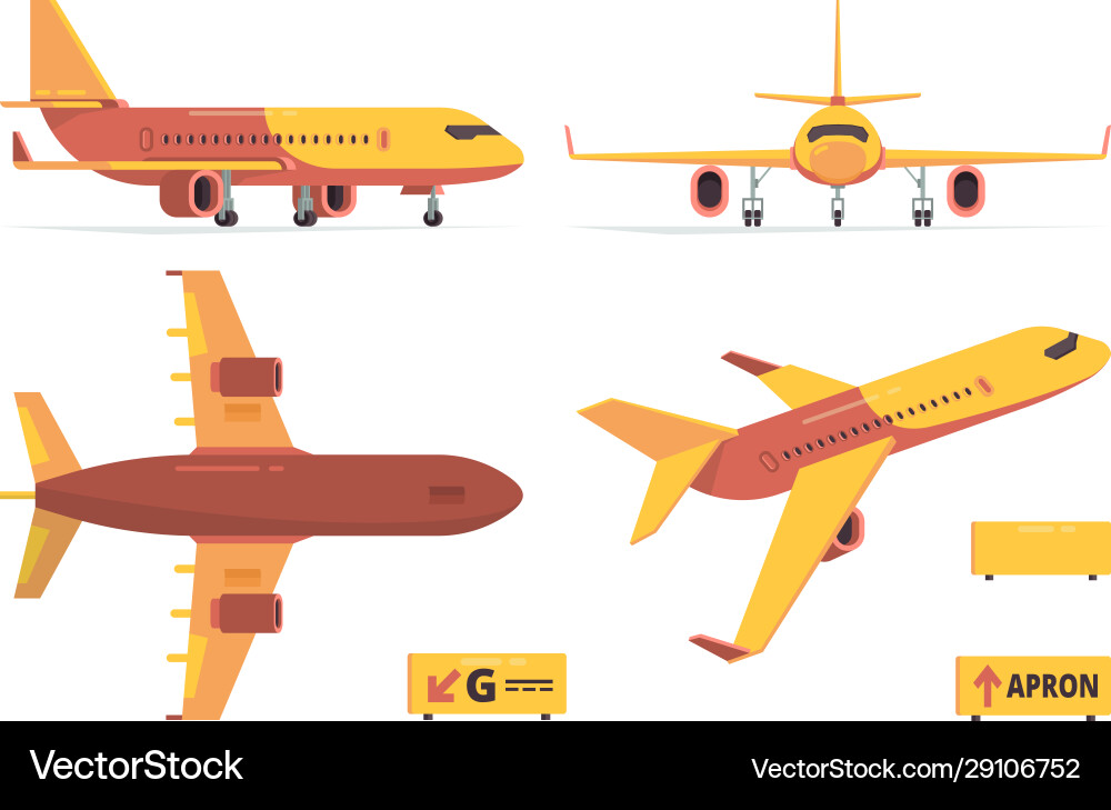 Aircraft flat civil aviation planes different Vector Image