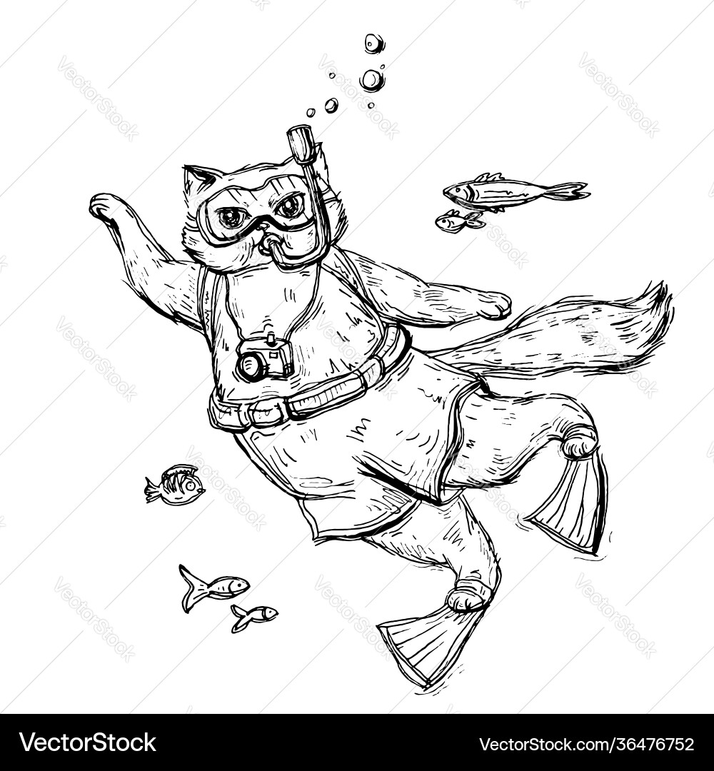 Cat scuba diver dressed in a mask for diving Vector Image