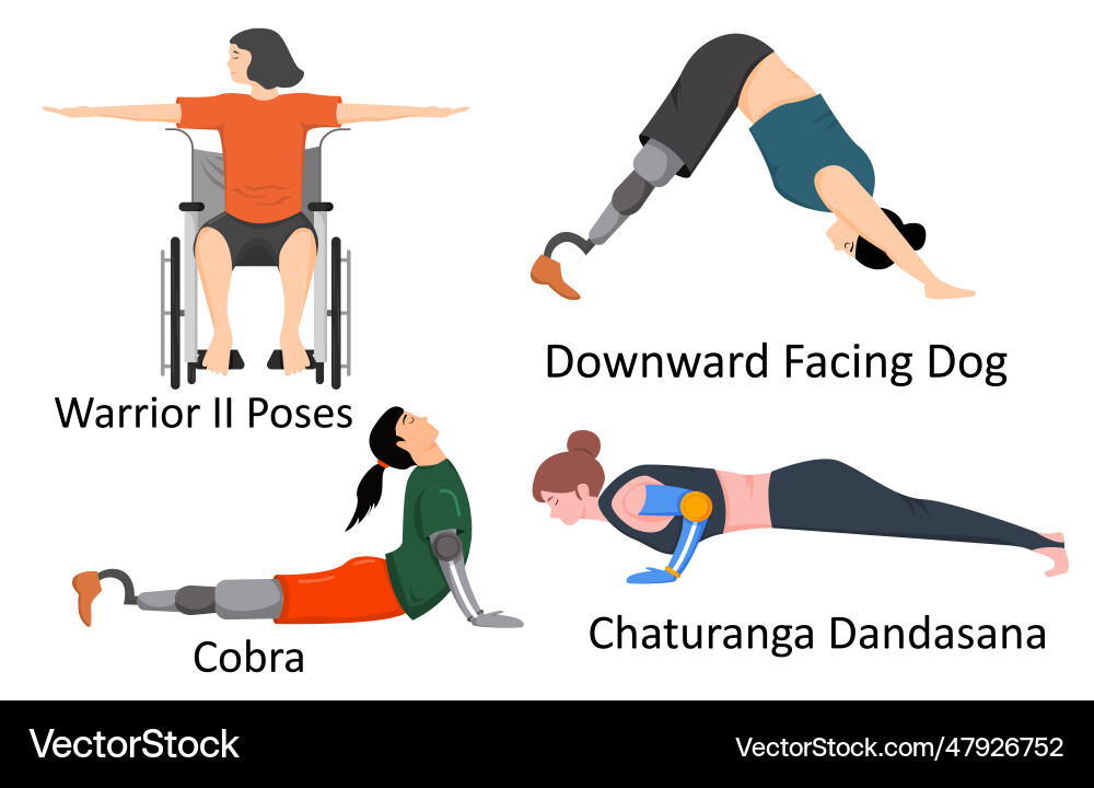 Disabilities women doing yoga pose exercises Vector Image