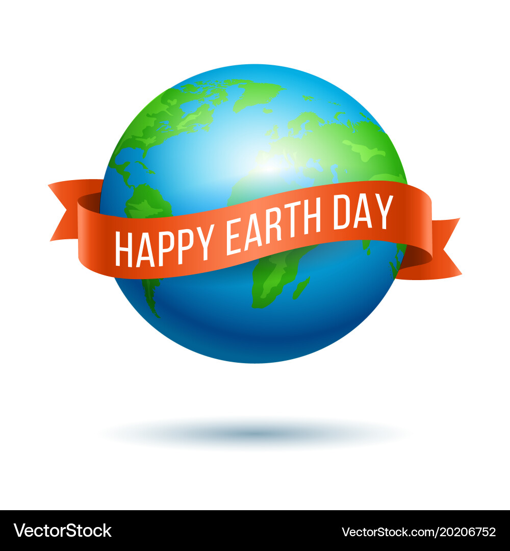 Earth day globe with red ribbon Royalty Free Vector Image