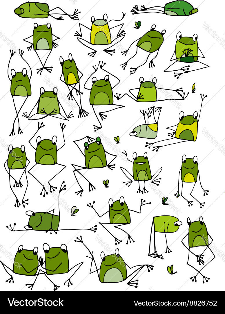 Funny frogs collection sketch for your design Vector Image