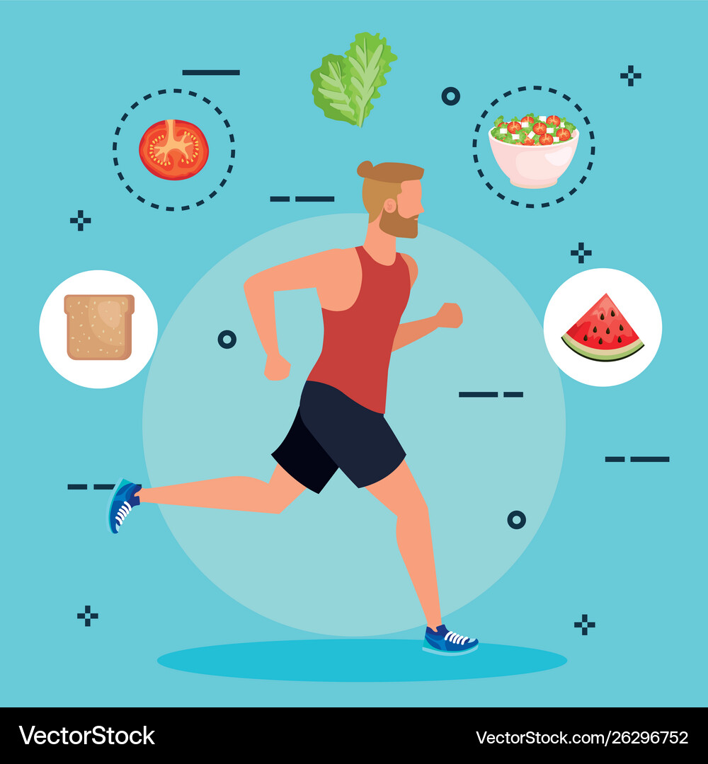 Man running with bread and watermelon lettuce Vector Image