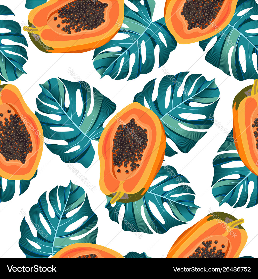 Papaya fruits seamless pattern on white Royalty Free Vector