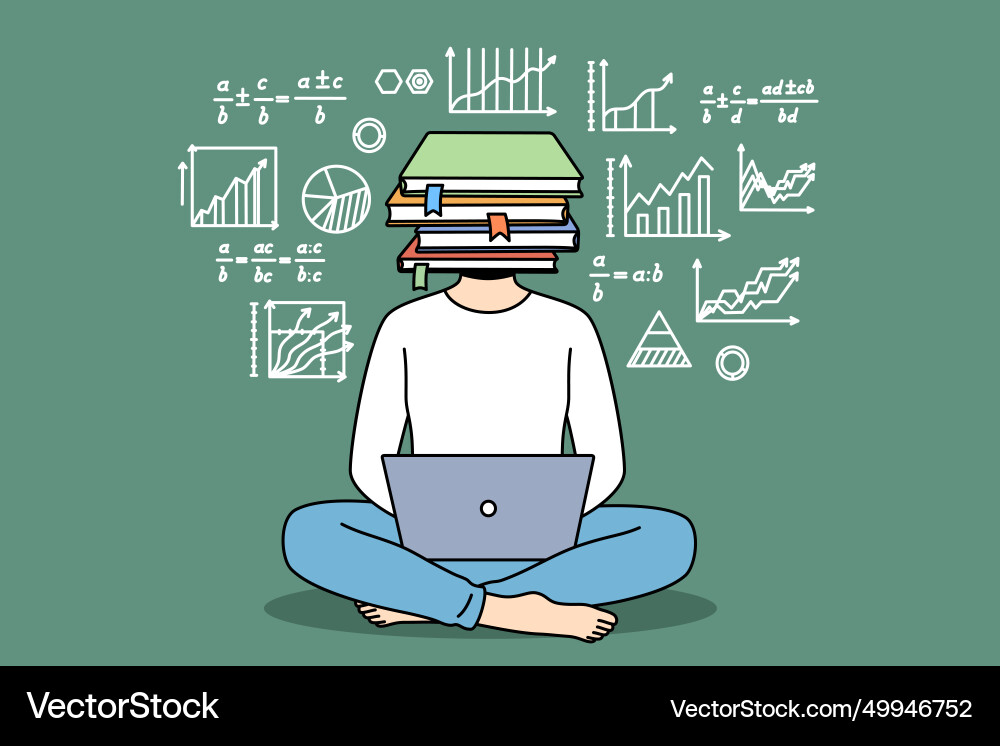 School student boy uses laptop sitting on floor Vector Image