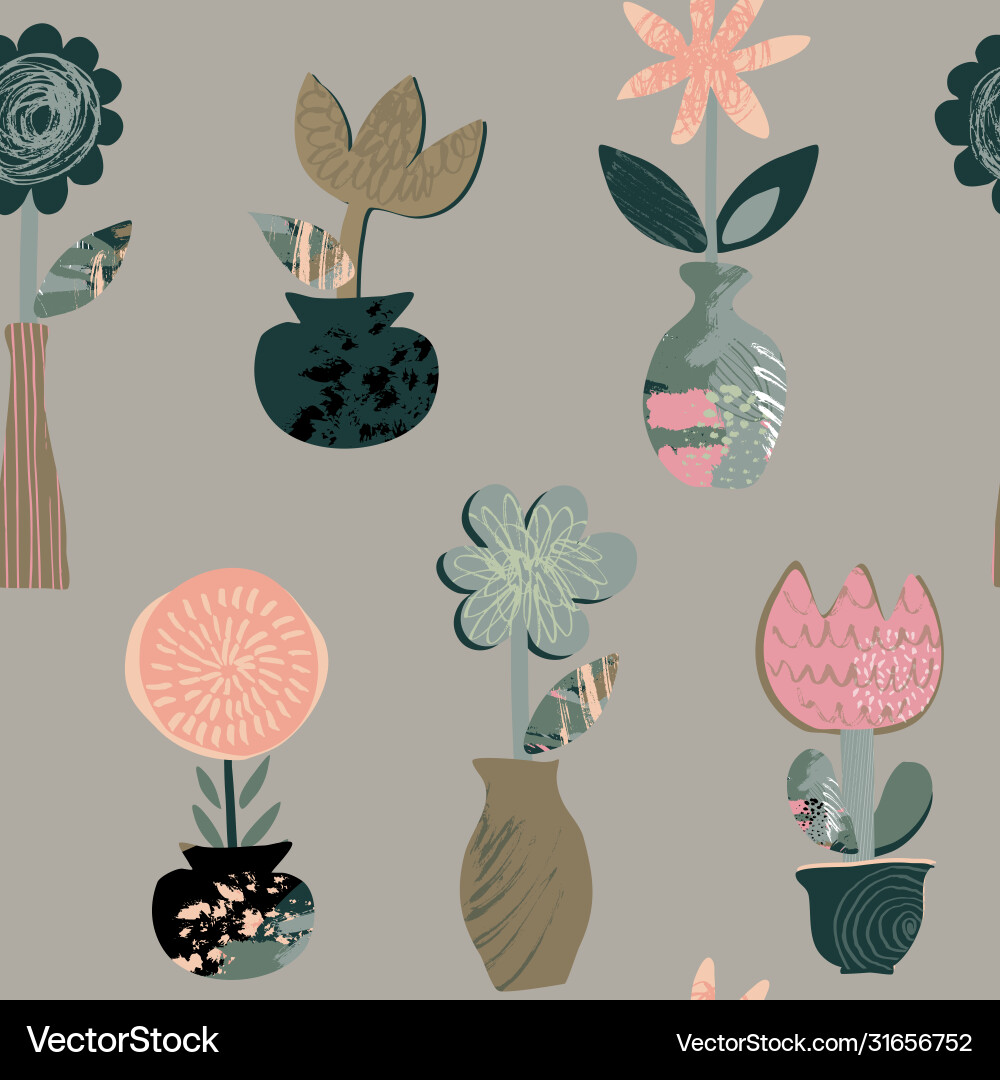 Seamless pattern with flowers in pots Royalty Free Vector