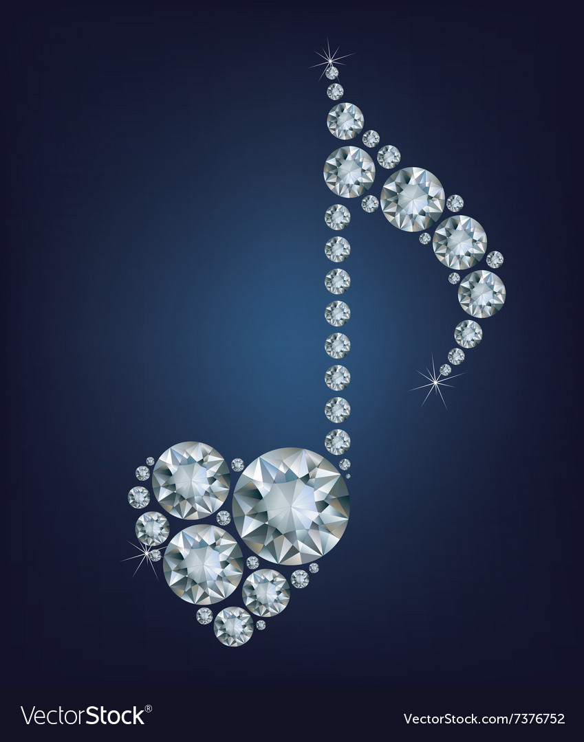 Shiny bright diamond music note symbol with heart Vector Image