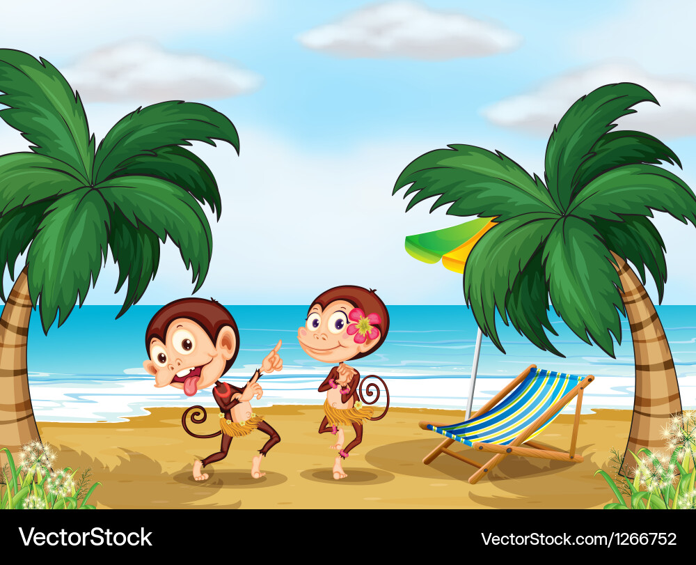 Two monkeys wearing a hawaiian attire Royalty Free Vector