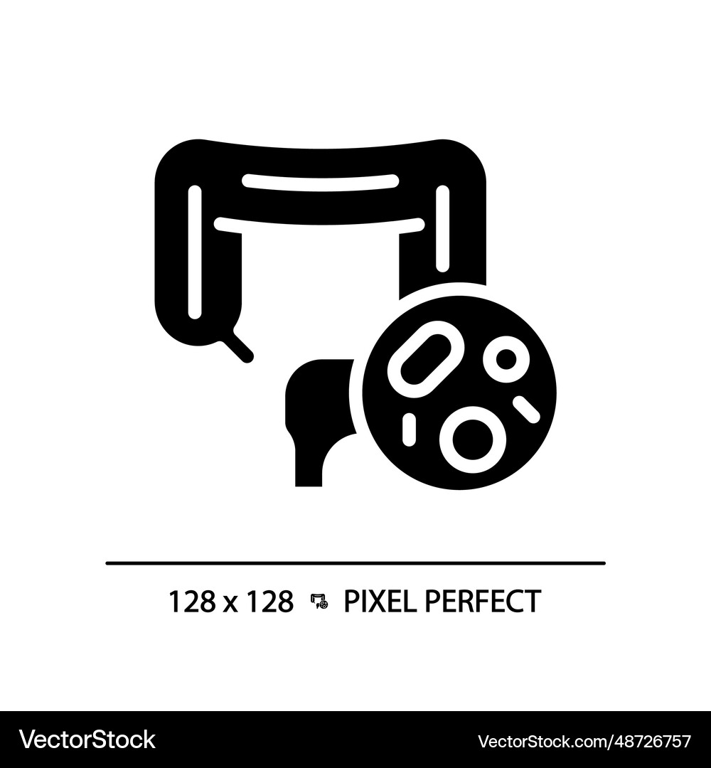 2d glyph style black intestine with bacteria Vector Image