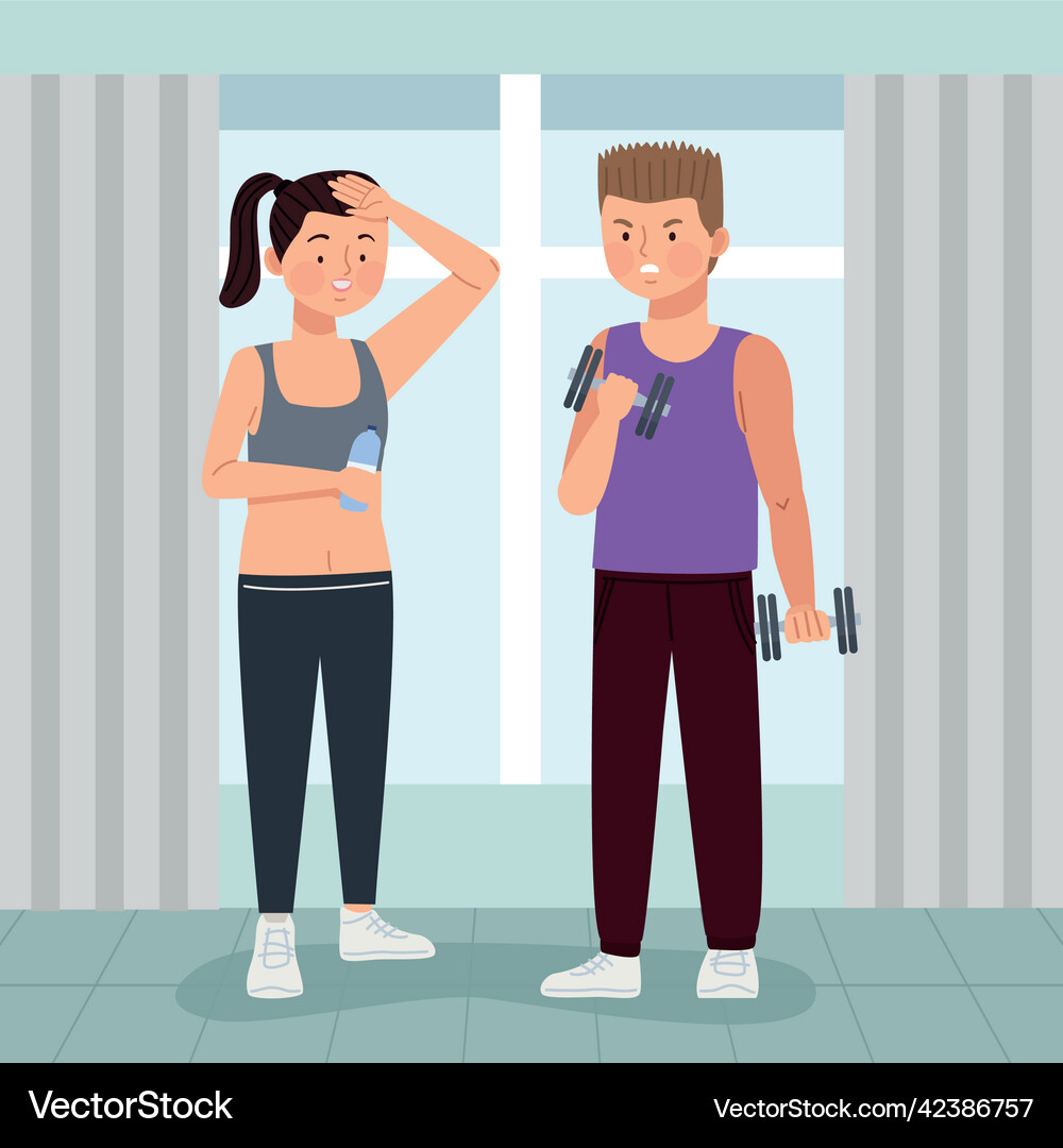 Athletes couple in gym Royalty Free Vector Image