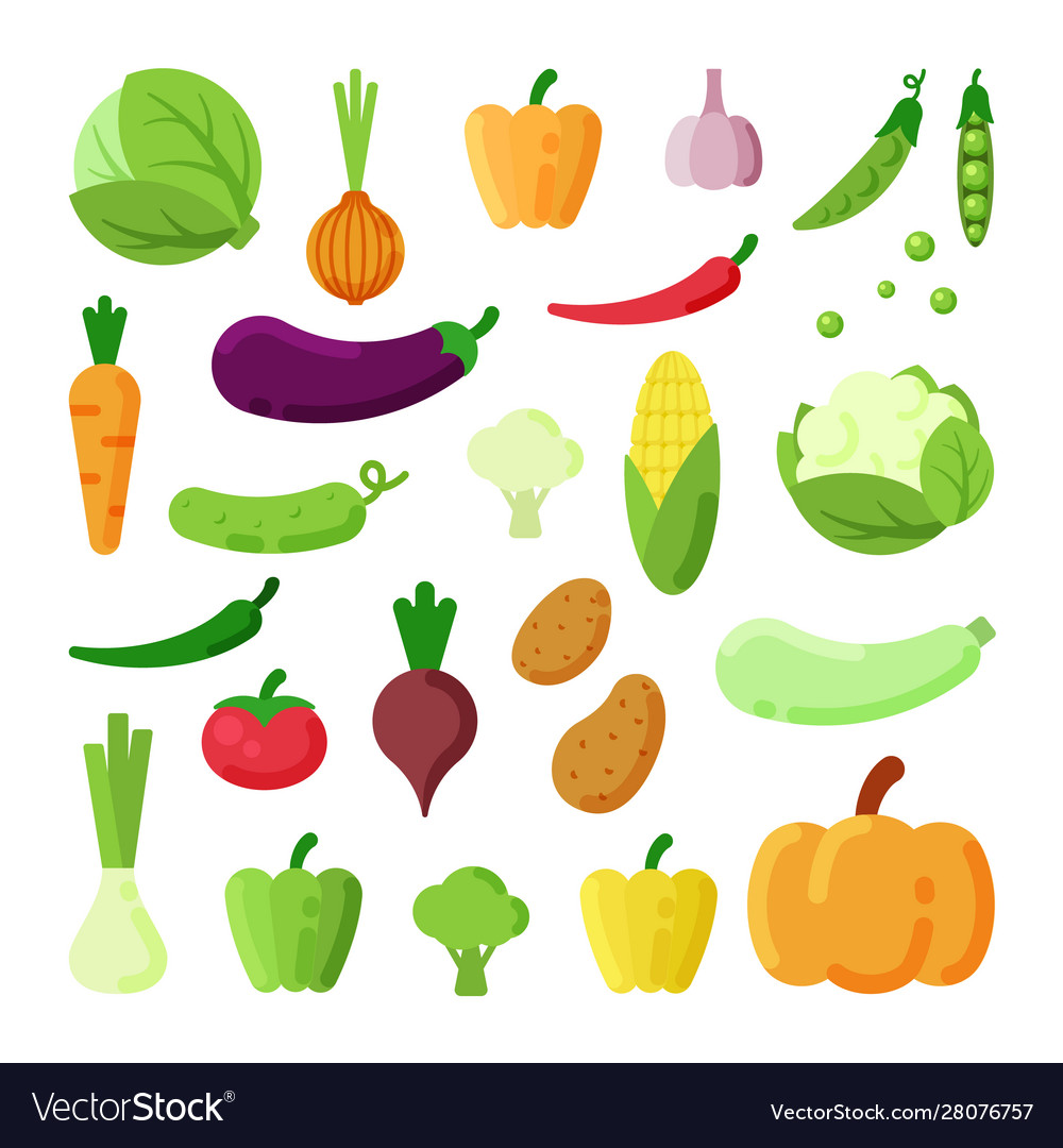 Different vegetables color flat Royalty Free Vector Image