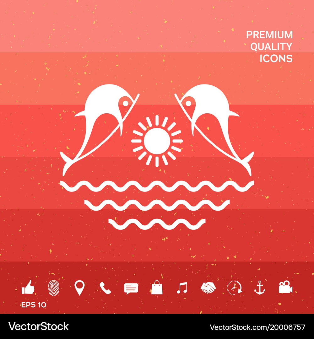 Dolphins with sun sea - logo Royalty Free Vector Image