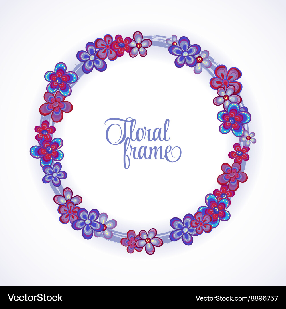 Floral Frame circle Cute retro flowers arranged Vector Image
