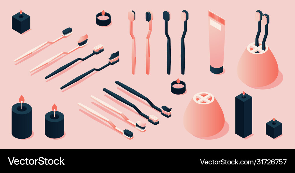 Isometric pink and black toothbrush Royalty Free Vector