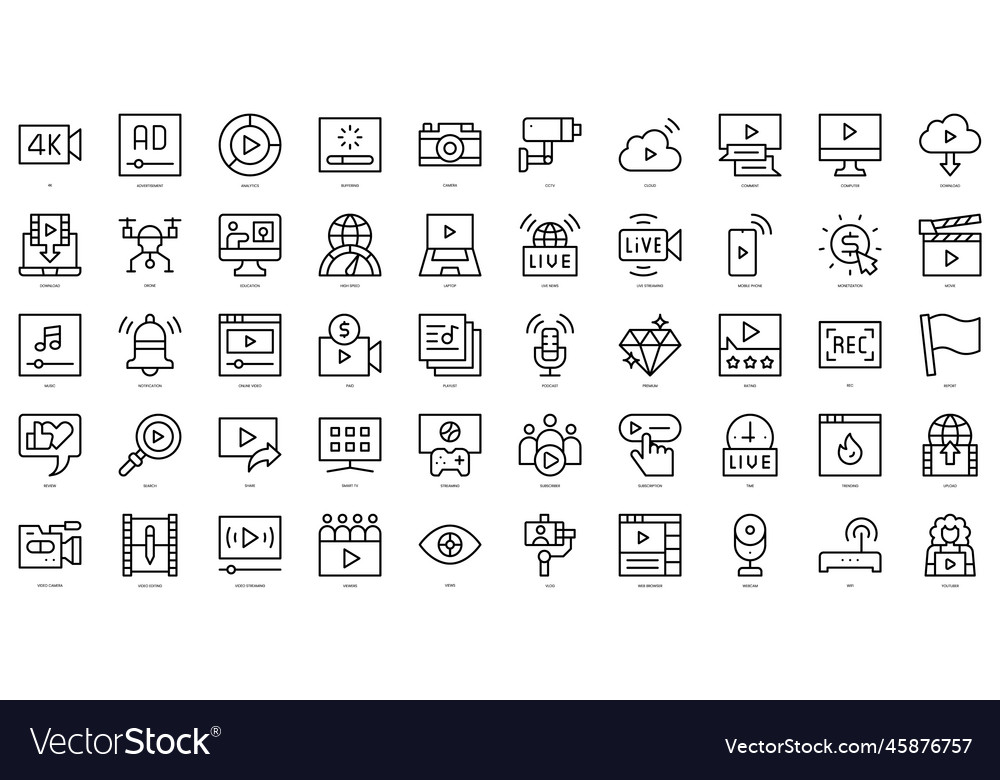 Set of thin line online streaming icons Royalty Free Vector