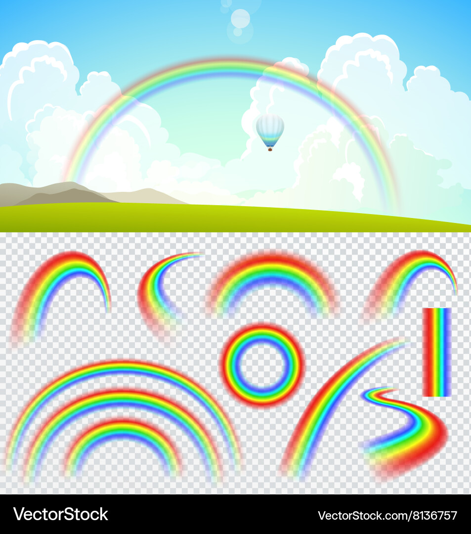 Set of transparent realistic rainbows Royalty Free Vector