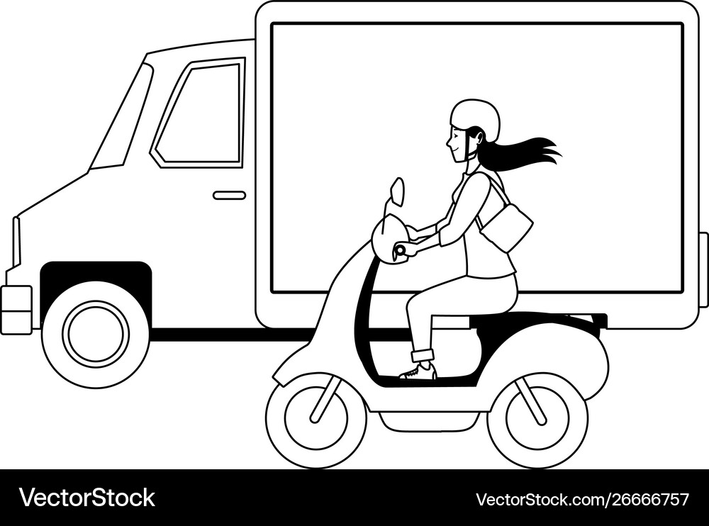 Vehicle and motorcycle with drivers riding Vector Image