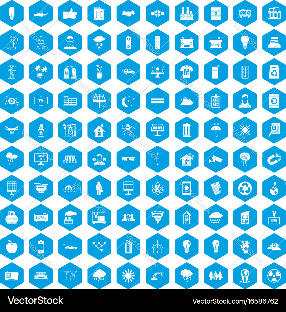 100 solar energy icons set blue Royalty Free Vector Image