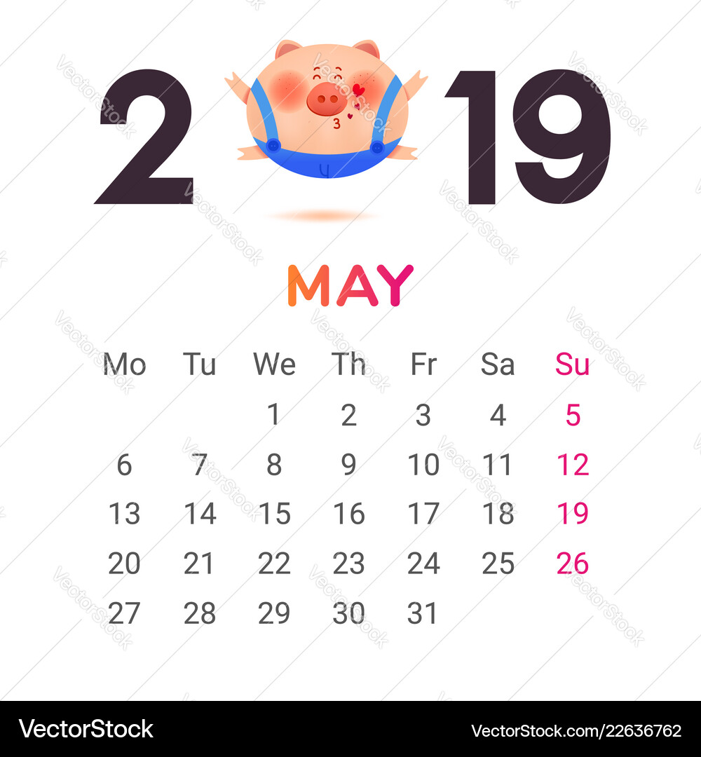 Colored numbers 2019 with a fat pig and gift Vector Image