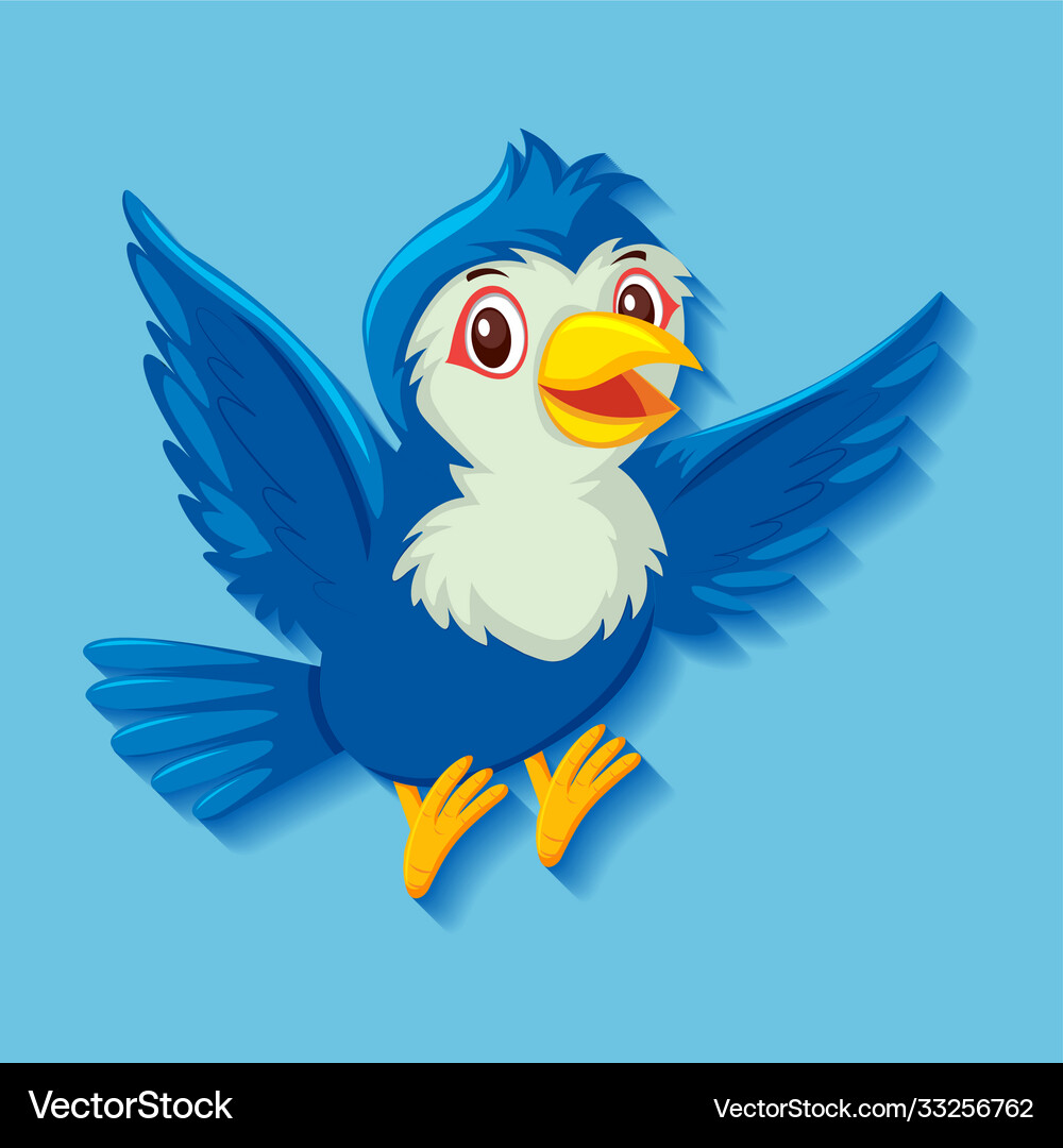 Cute blue bird cartoon character Royalty Free Vector Image