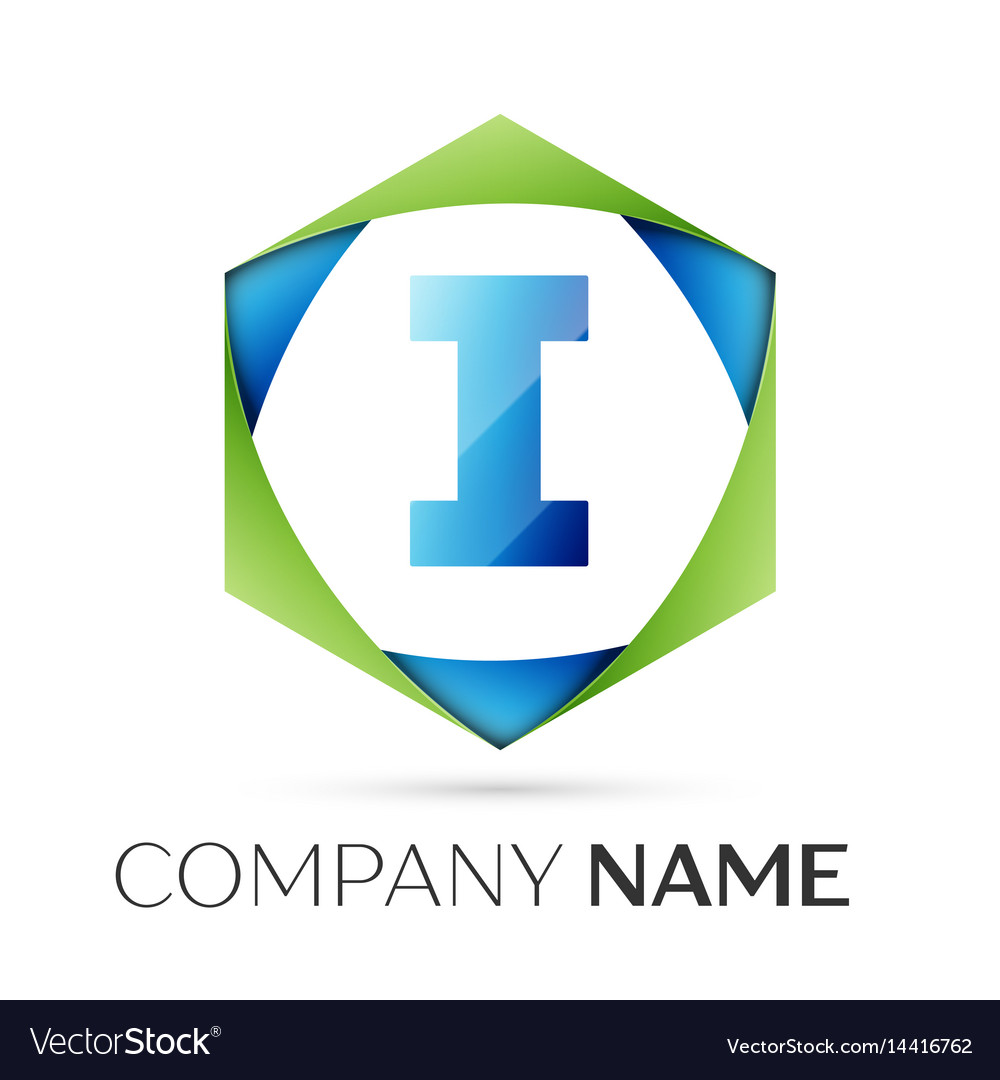 Letter i symbol in the colorful hexagonal Vector Image