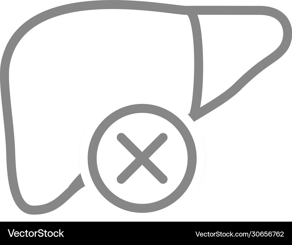 Liver with cross checkmark line icon diseased Vector Image