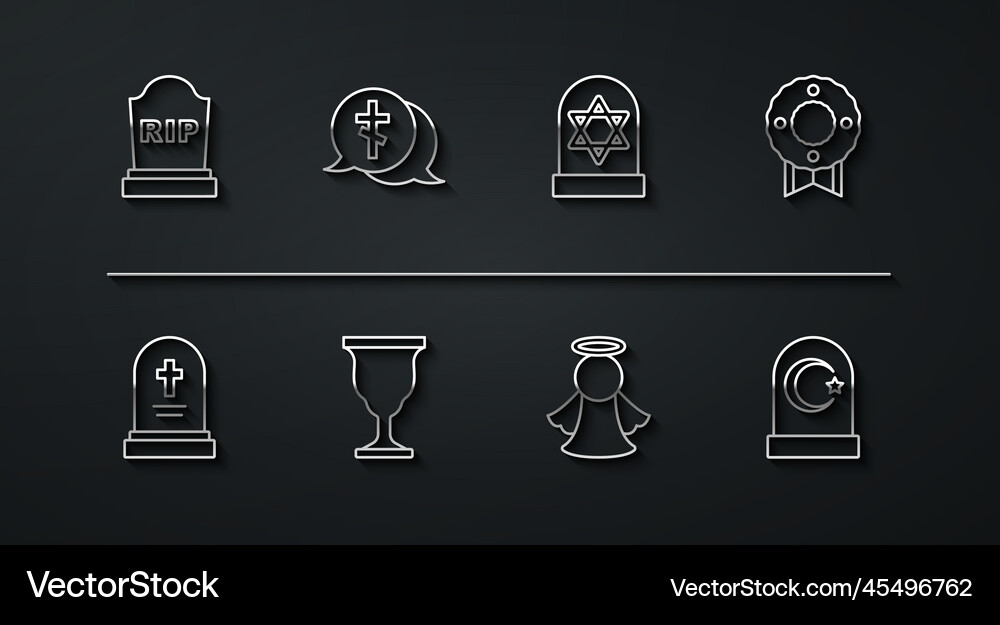 Set line tombstone with rip written grave Vector Image