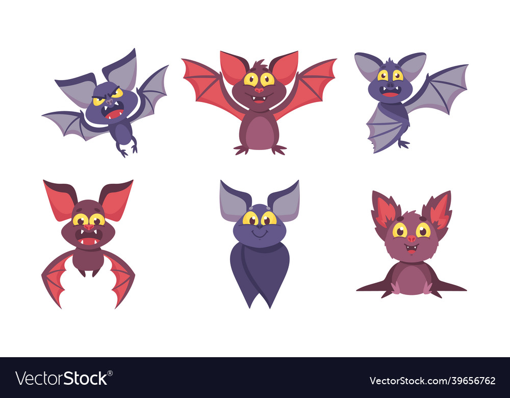 Set of cute bats with funny halloween Royalty Free Vector