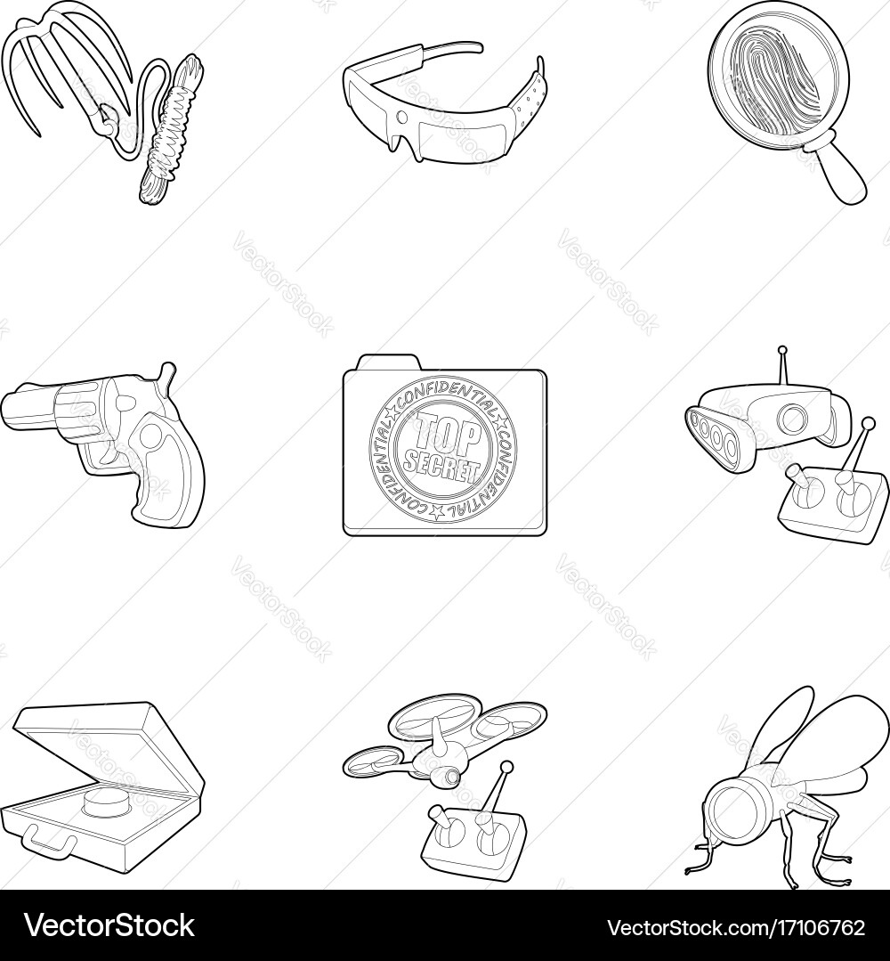 Spy agent icons set outline style Royalty Free Vector Image