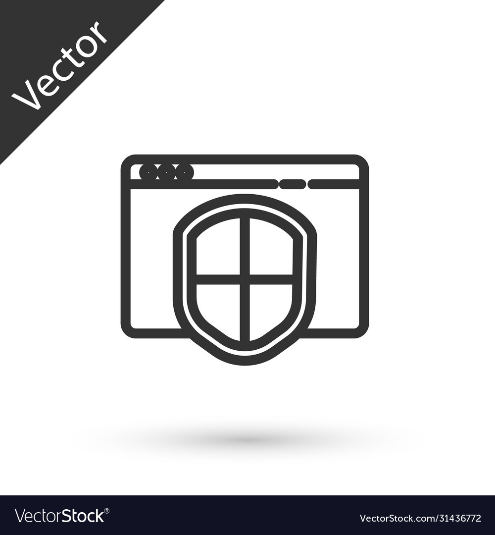 Grey line browser with shield icon isolated Vector Image