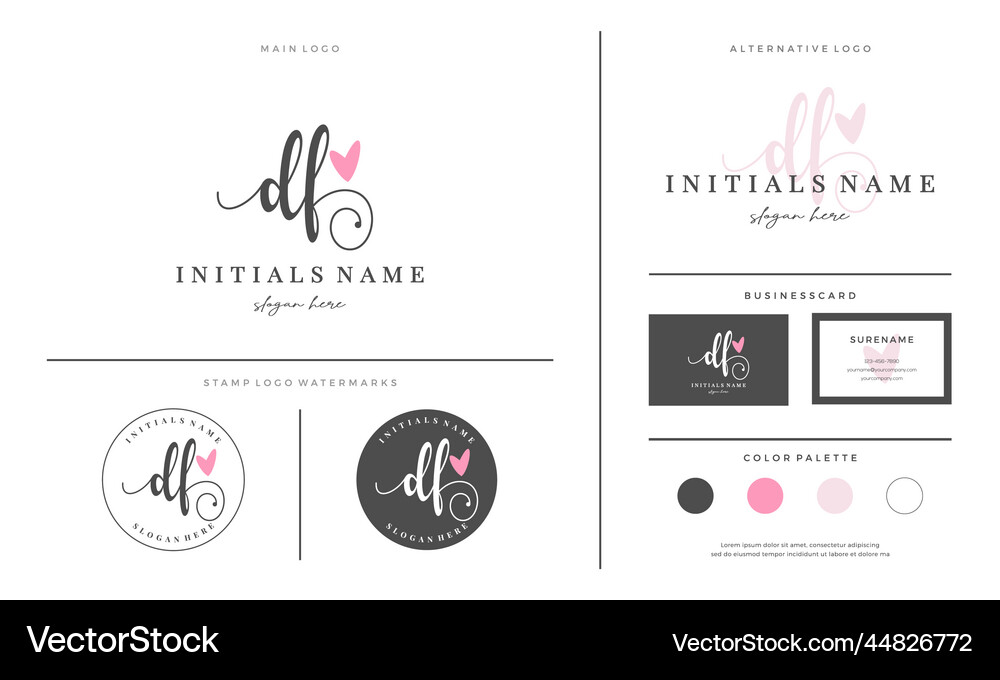 Initial df letter d f handwriting beauty logo Vector Image