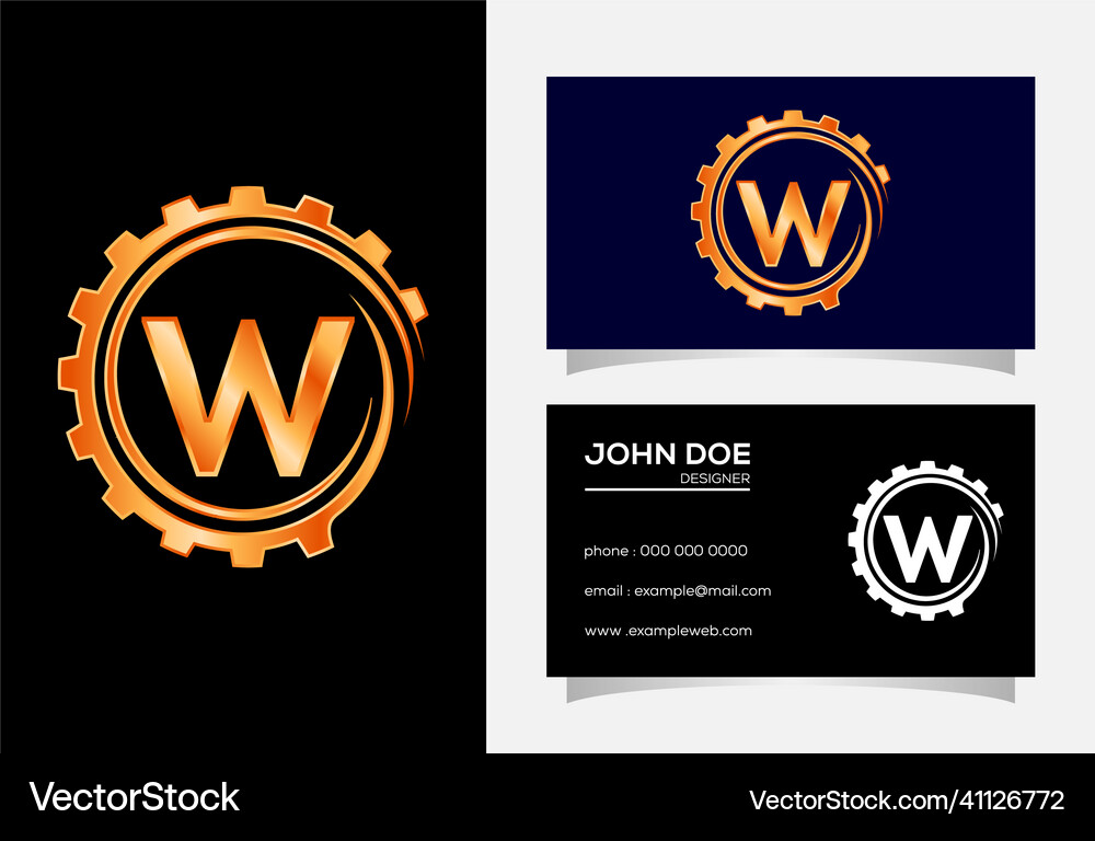 Initial w monogram alphabet in a gear spiral gear Vector Image