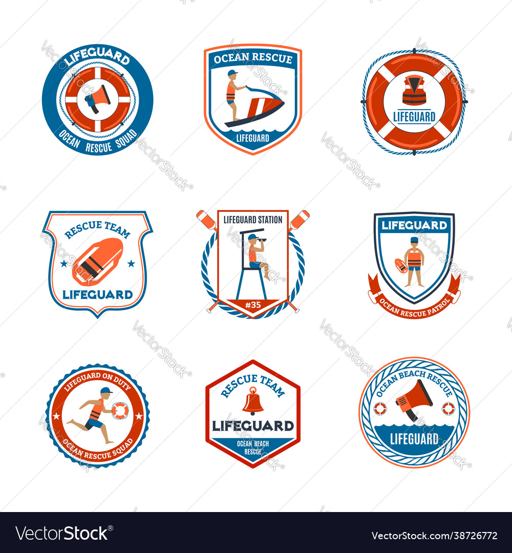 Lifeguard emblems set Royalty Free Vector Image