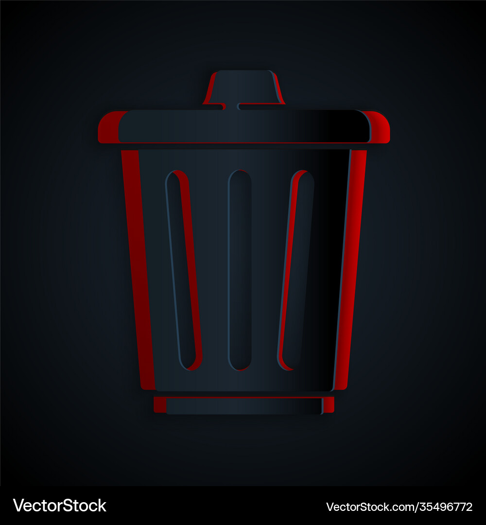 Paper cut trash can icon isolated on black Vector Image