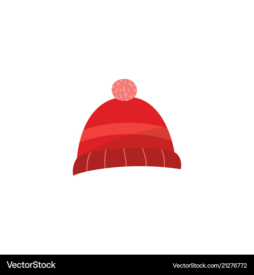 Red knitted hat with pompom - autumn or winter Vector Image
