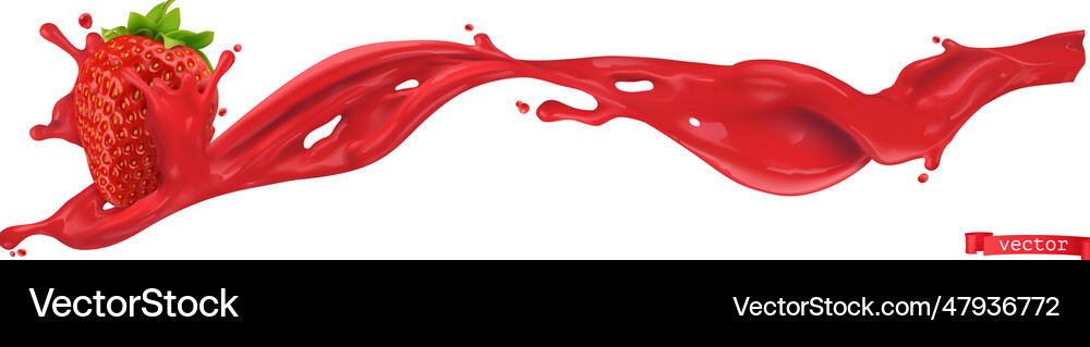 Red sweet splash and strawberry 3d realistic Vector Image