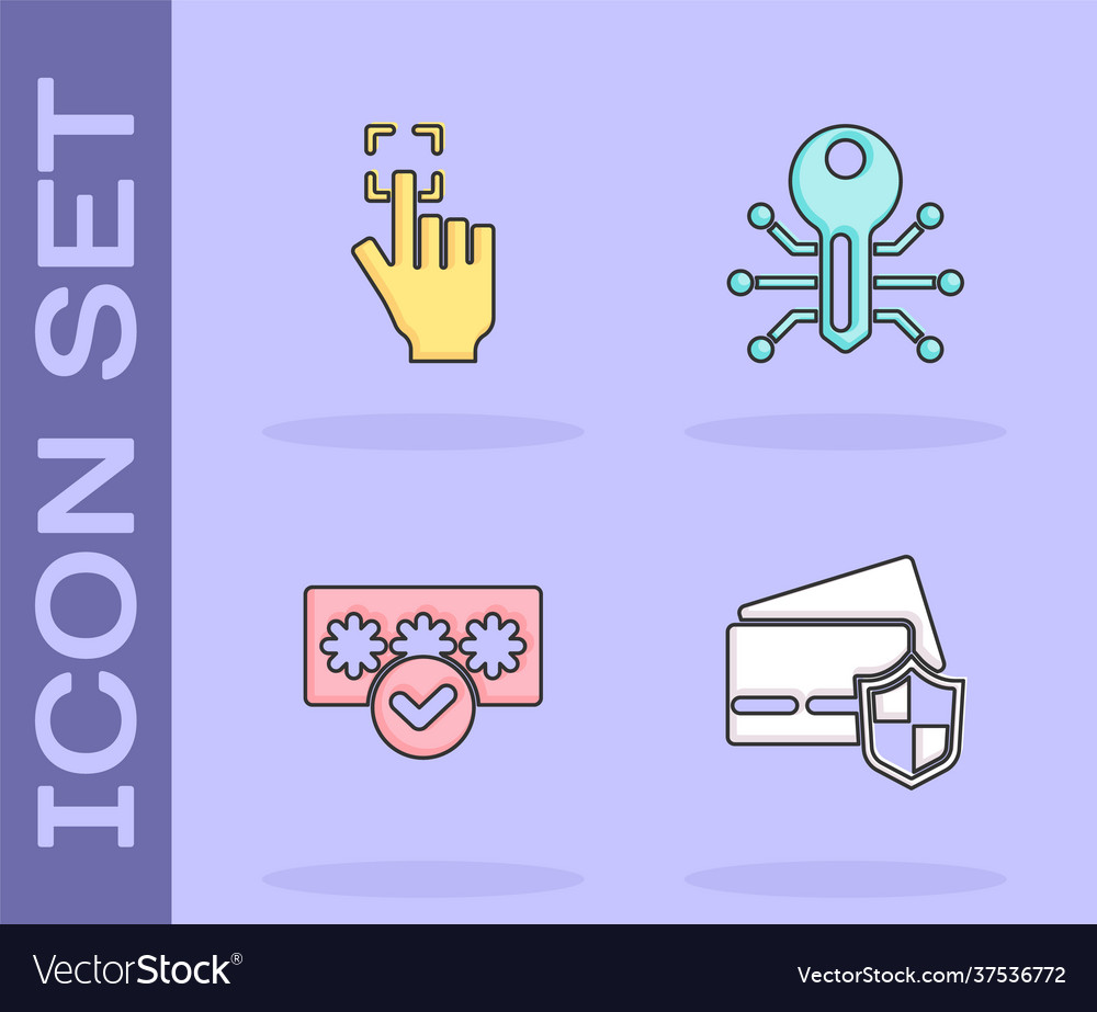 Set credit card with shield fingerprint password Vector Image Set credit card with shield fingerprint password Vector Image