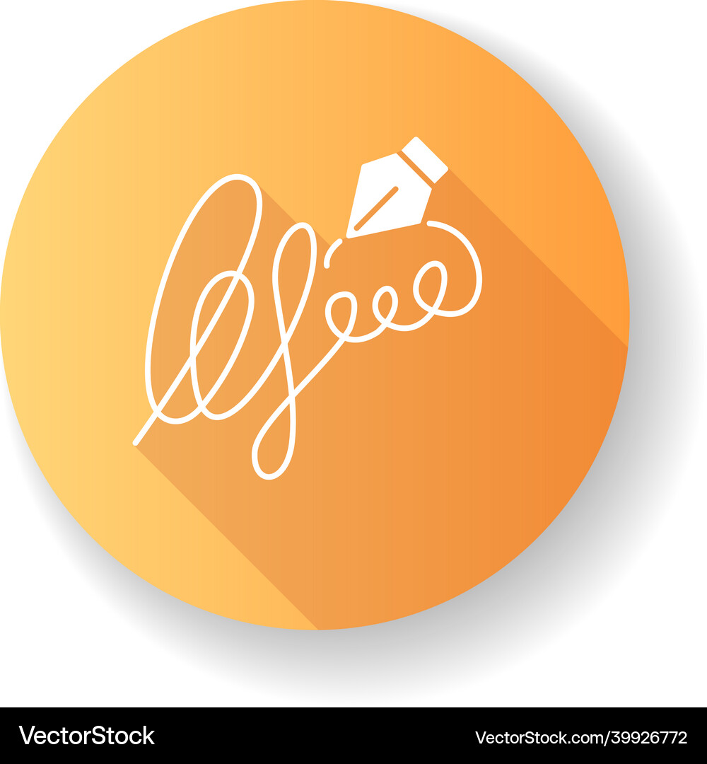 Signature orange flat design long shadow glyph Vector Image