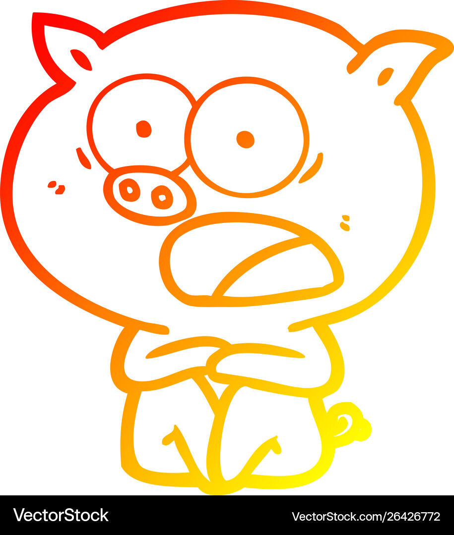 Warm gradient line drawing shocked cartoon pig Vector Image