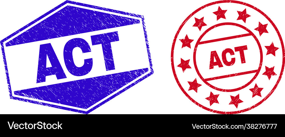 Act textured seals in round and hexagonal shapes Vector Image