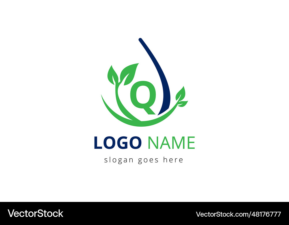 Agriculture logo on q letter concept Royalty Free Vector