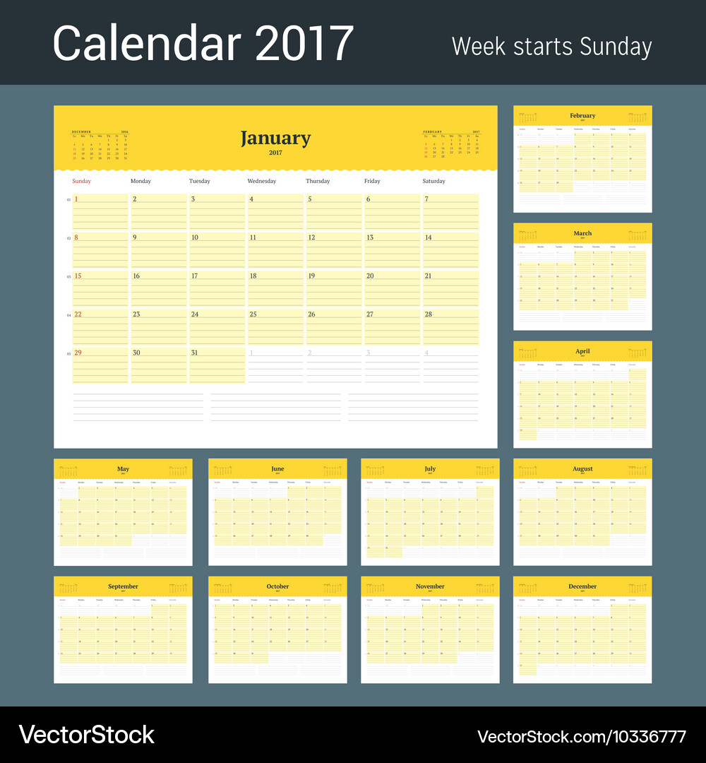 Calendar template for 2017 year business planner Vector Image