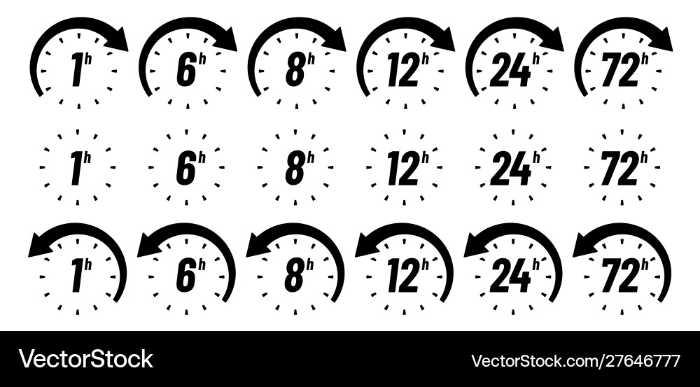 Hours time icon one hour 24h and 72h badges Vector Image