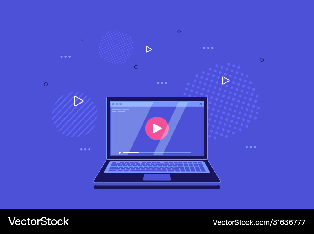 Modern laptop with video player on screen Vector Image