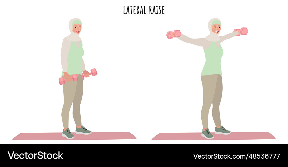 Muslim woman doing lateral raise exercise Vector Image